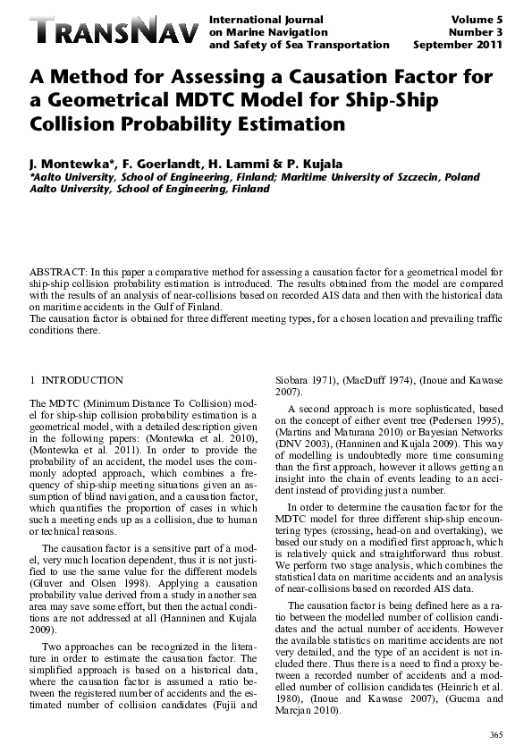 (PDF) A Method for Assessing a Causation Factor for a Geometrical MDTC Model for Ship-Ship ...