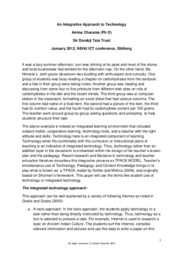 (DOC) An Integrative Approach to Technology in Education
