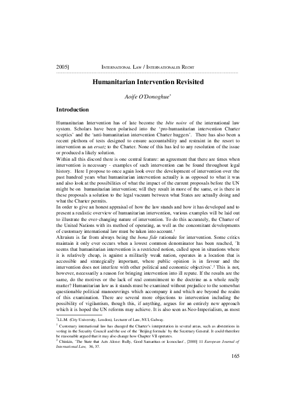 (PDF) Humanitarian Intervention Revisited