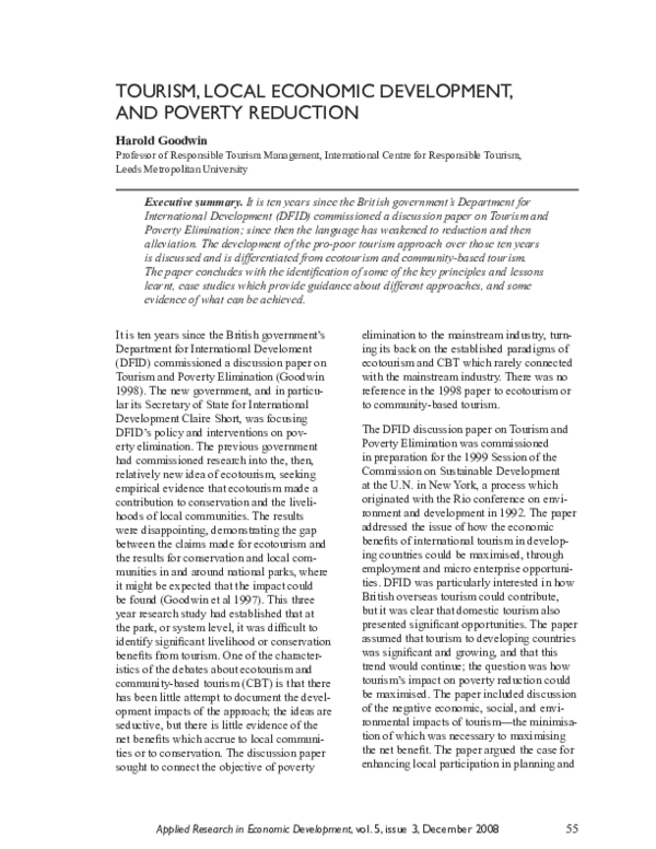(PDF) Tourism local economic development and poverty reduction