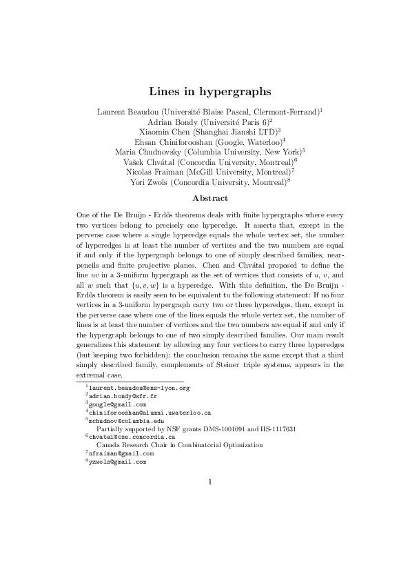 (PDF) Lines in hypergraphs