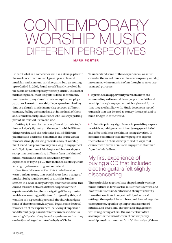 (PDF) Contemporary Worship Music: Different Perspectives
