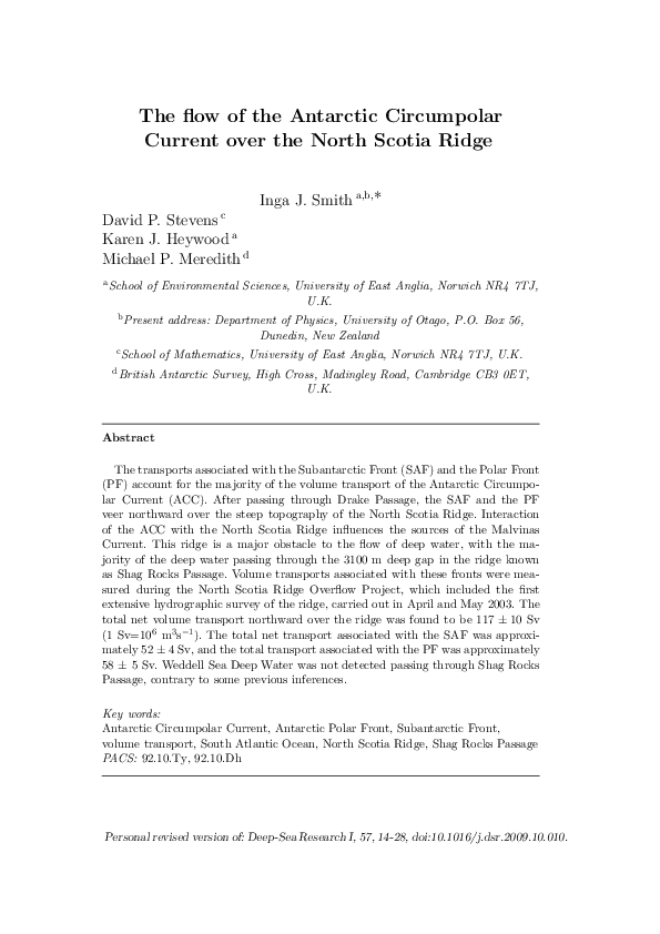 (PDF) The flow of the Antarctic Circumpolar Current over the North ...