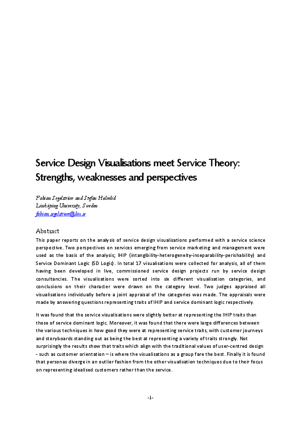(PDF) Service Design Visualisations meet Service Theory: Strengths ...