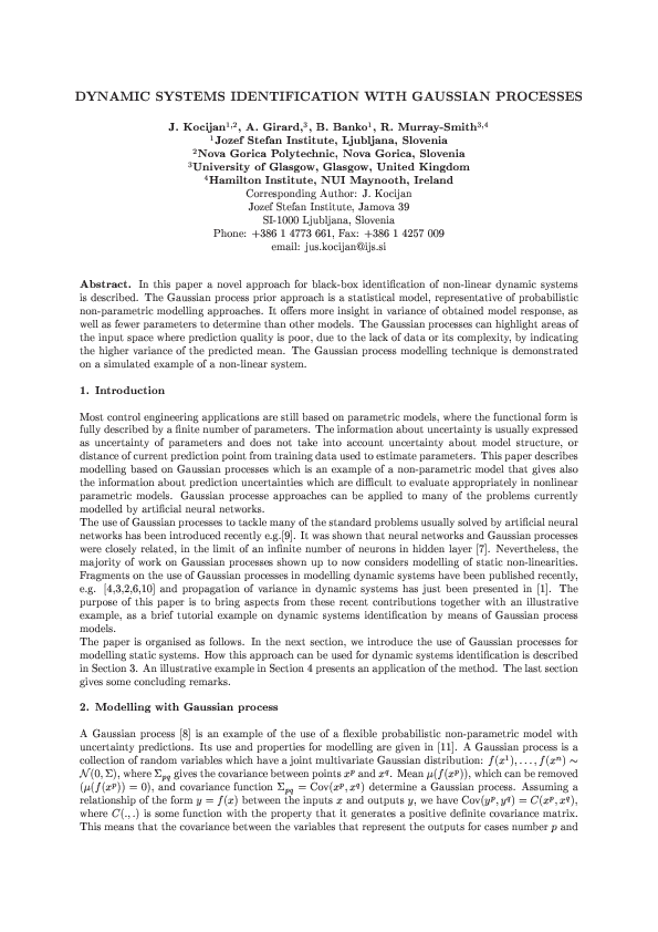 (PDF) Dynamic systems identification with Gaussian processes