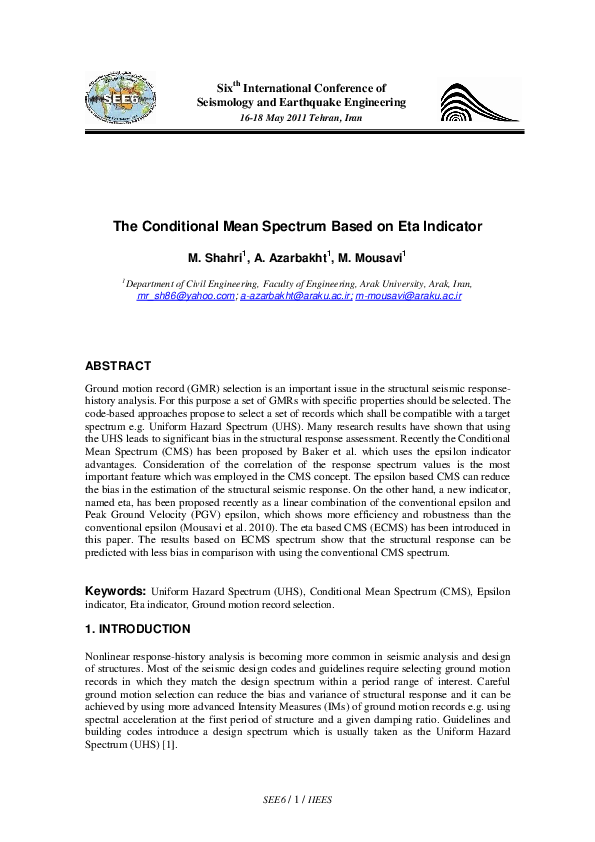 (PDF) SEE6 / 1 / IIEES The Conditional Mean Spectrum Based on Eta Indicator