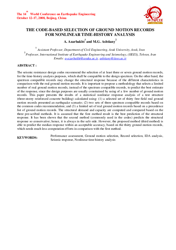 (PDF) THE CODE-BASED SELECTION OF GROUND MOTION RECORDS FOR NONLINEAR TIME-HISTORY ANALYSIS
