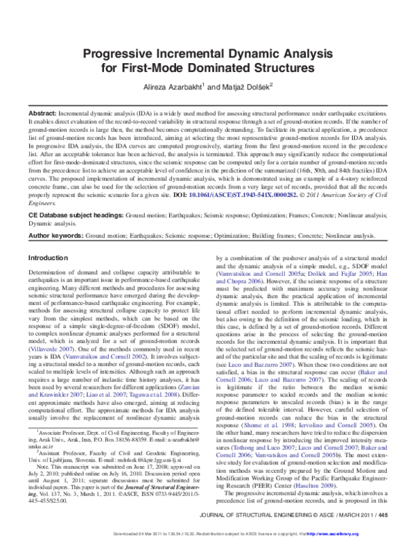 (PDF) Progressive Incremental Dynamic Analysis for First-Mode Dominated Structures
