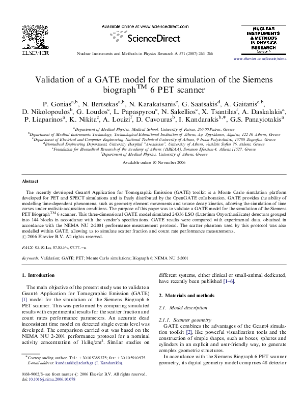 (PDF) Validation of a GATE model for the simulation of the Siemens ...