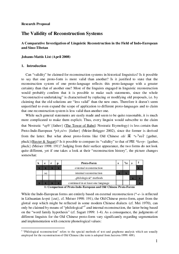 (PDF) The Validity of Reconstruction Systems. A Comparative Investigation of Linguistic ...