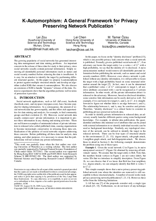 (PDF) K-Automorphism: A General Framework For Privacy Preserving Network Publication