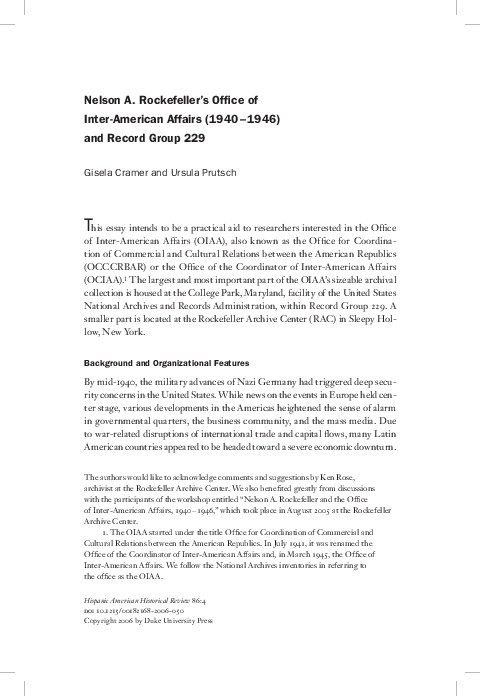 (PDF) Rockefeller's Office of Inter-American Affairs and Record Group ...