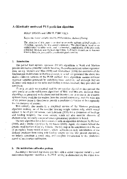 (PDF) A didactically motivated PLS prediction algorithm, Modeling ...