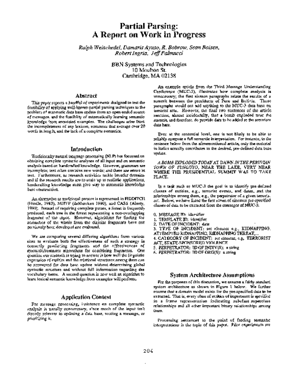 (PDF) Partial Parsing: A Report on Work in Progress