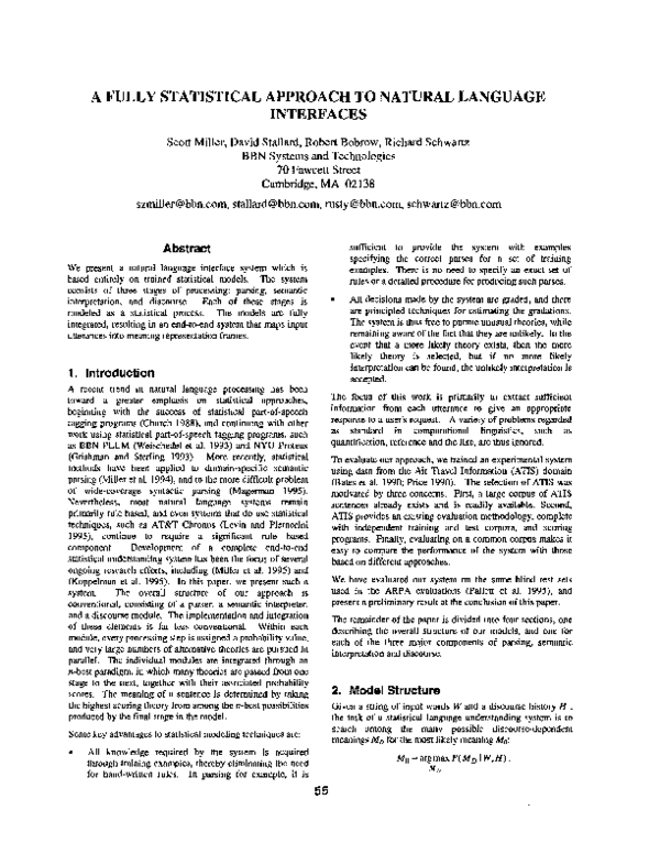 (PDF) A Fully Statistical Approach to Natural Language Interfaces