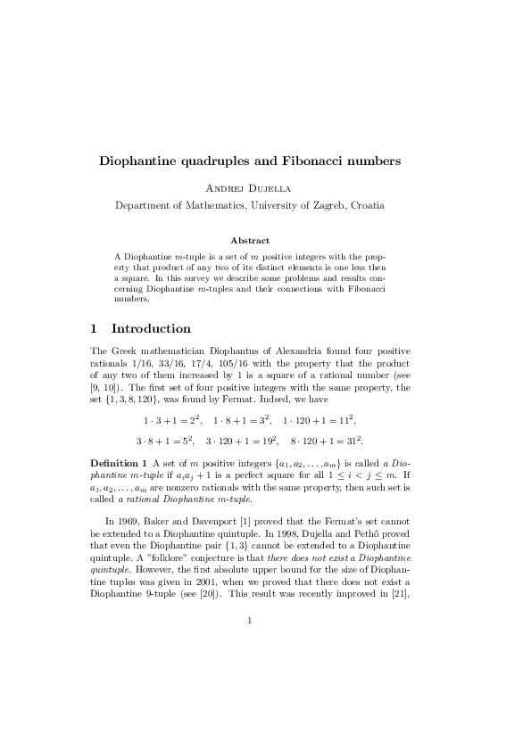 Pdf Diophantine Quadruples And Fibonacci Numbers