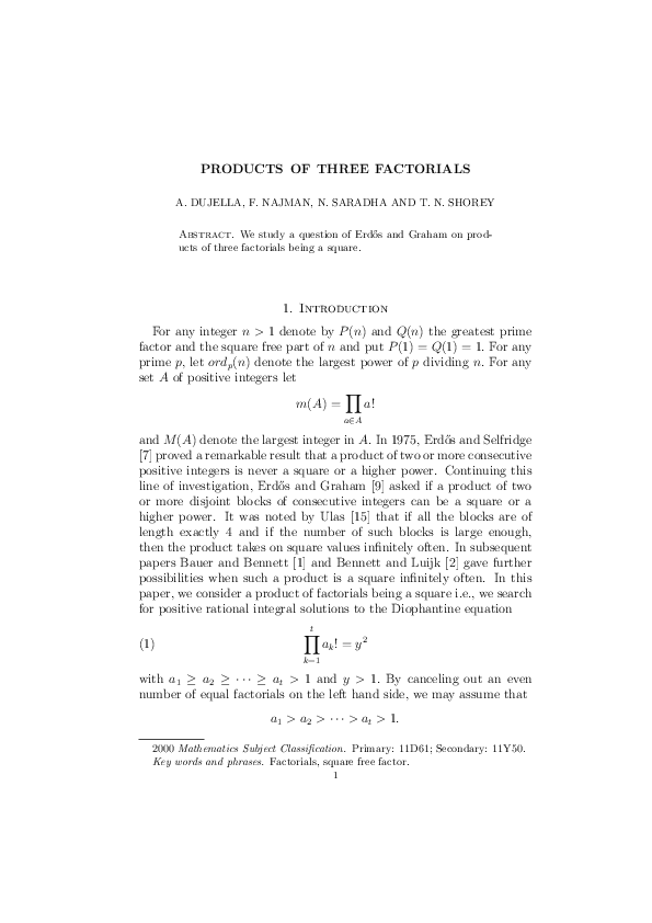 (PDF) Products of three factorials