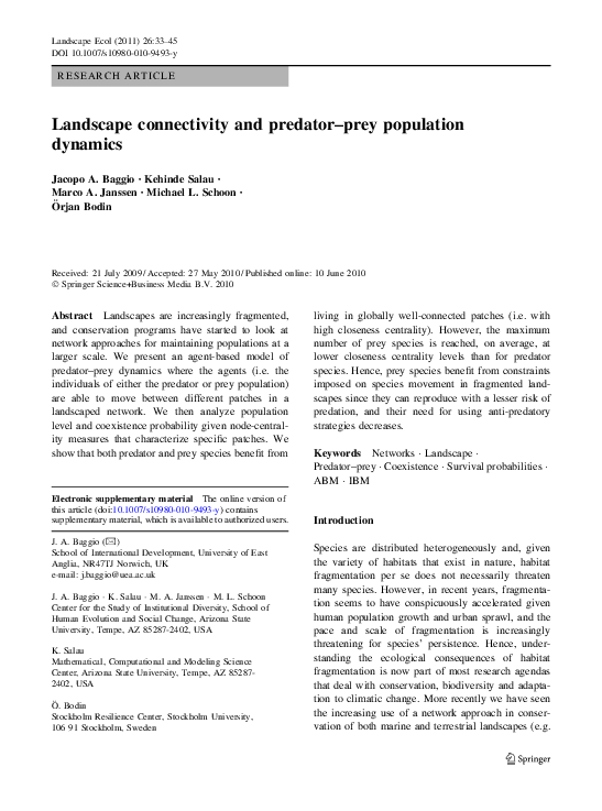 (PDF) Landscape connectivity and predator–prey population dynamics