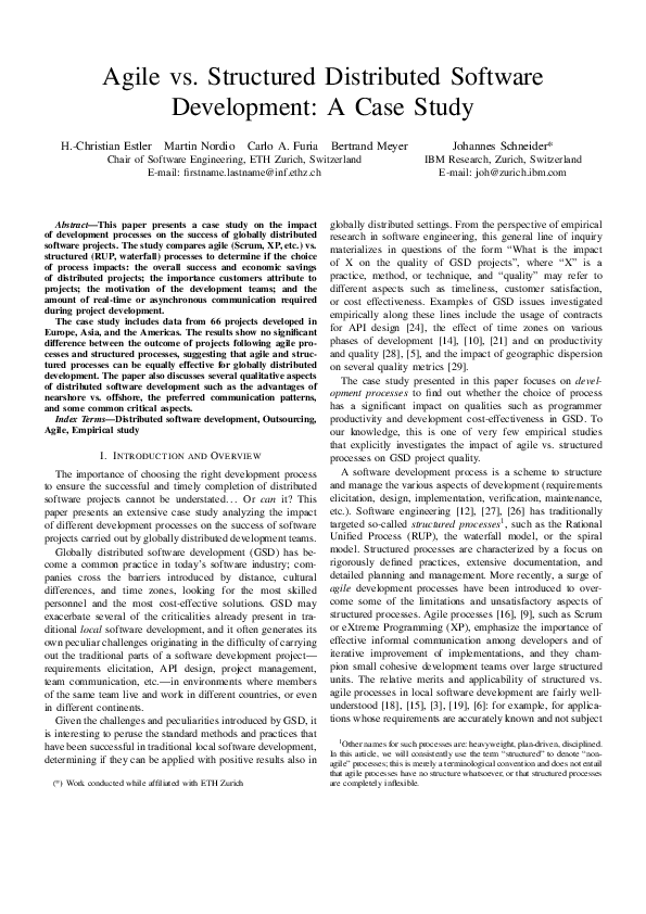 (PDF) Agile vs. Structured Distributed Software Development: A Case Study