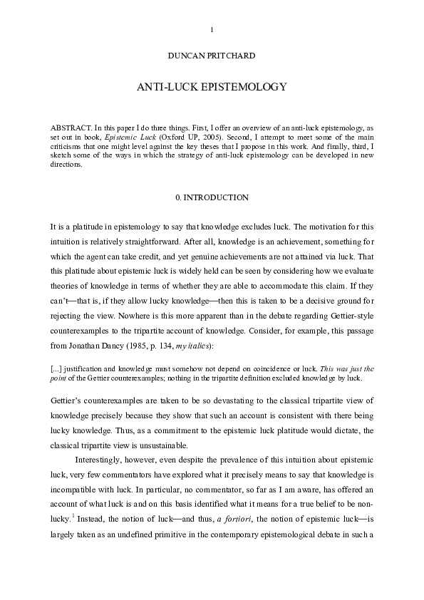 (PDF) Anti-luck epistemology