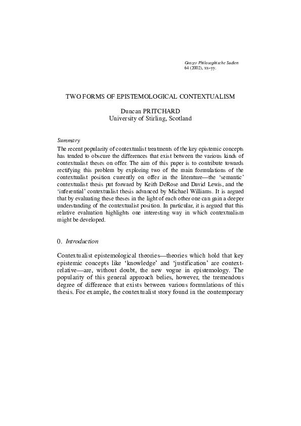 TWO FORMS OF EPISTEMOLOGICAL CONTEXTUALISM