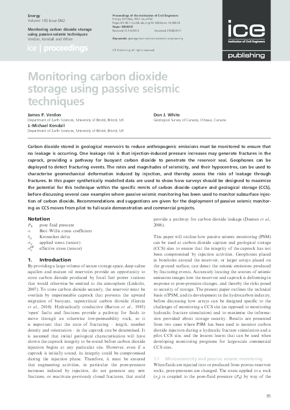 Pdf Monitoring Co2 Storage Using Passive Seismic Techniques