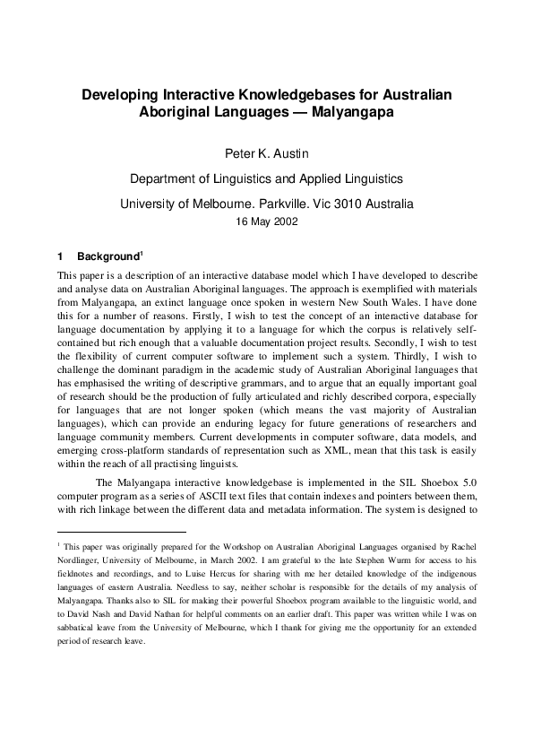 (PDF) Developing Interactive Knowledgebases for Australian Aboriginal ...