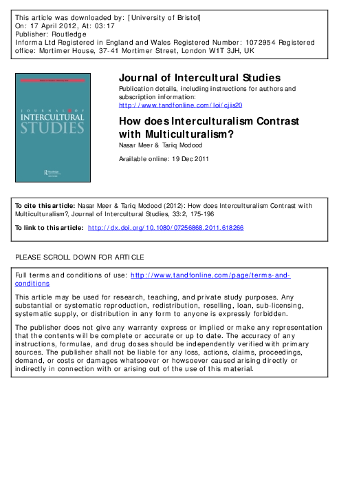 (PDF) Assessing the Divergences on Our Reading of Interculturalism and ...