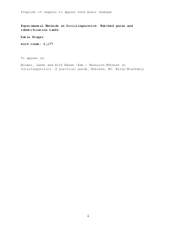 Pdf Methods In Experimental Sociolinguistics