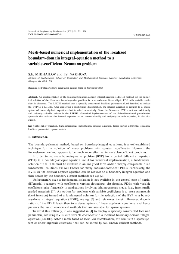 Pdf Mesh Based Numerical Implementation Of The Localized Boundary Domain Integral Equation