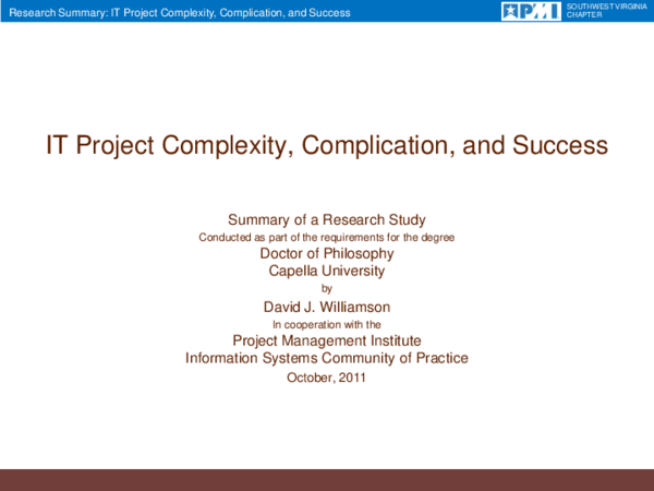 (PDF) IT Project Complexity, Complication, and Success