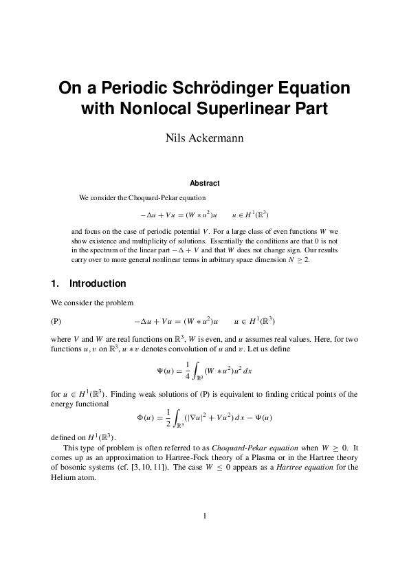 Pdf On A Periodic Schr Odinger Equation With Nonlocal Superlinear Part