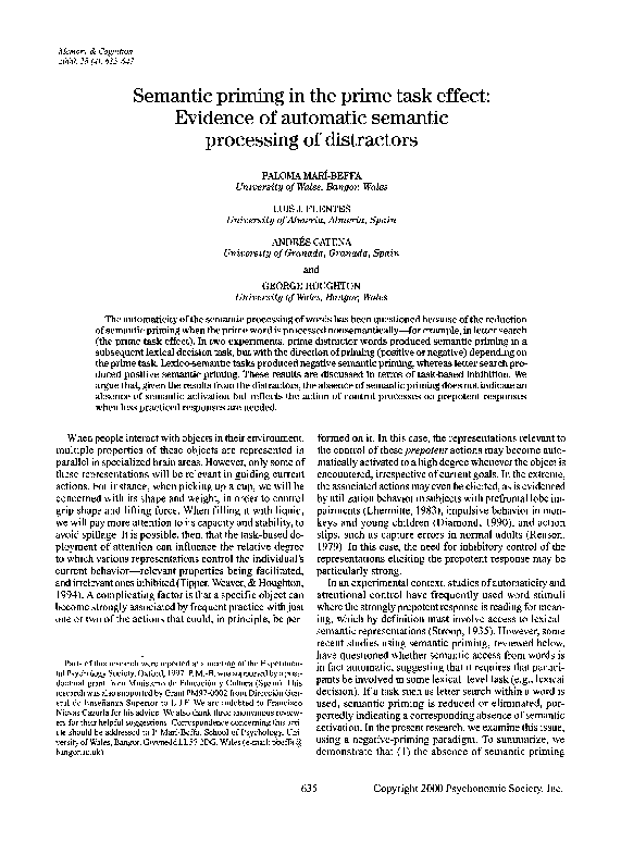 (PDF) Semantic priming in the prime task effect: Evidence of automatic semantic processing of ...