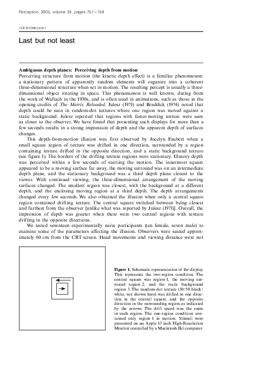 (PDF) Ambiguous depth planes: Perceiving depth from motion