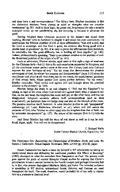 (PDF) Review of Simon Gathercole, The Preexistent Son: Recovering the ...