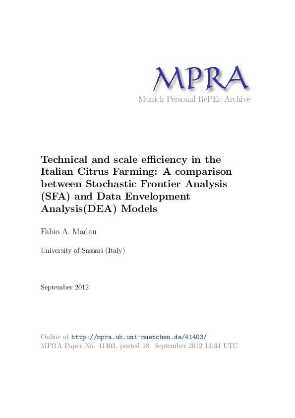 Pdf Technical And Scale Efficiency In The Italian Citrus Farming A