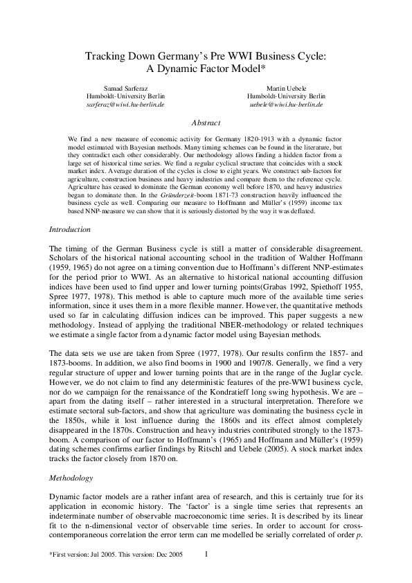 (PDF) Tracking Down Germany’s Pre WWI Business Cycle: A Dynamic Factor ...