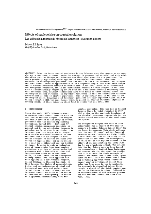 (PDF) Effects of sea level rise on coastal evolution Les effets de la ...