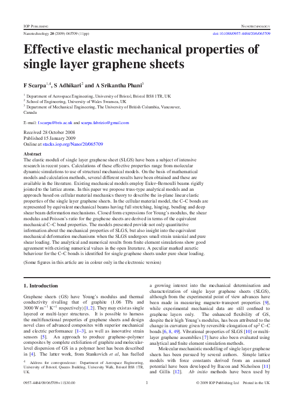 (PDF) Effective elastic mechanical properties of single layer graphene sheets