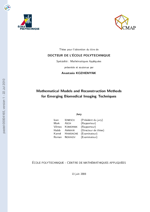 (PDF) Mathematical Models and Reconstruction Methods for Emerging ...