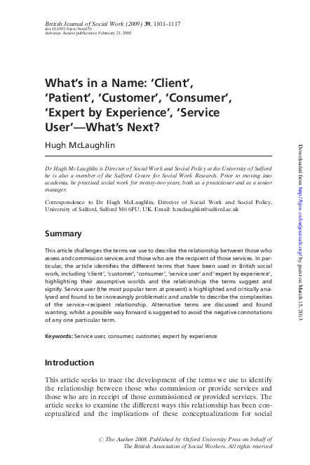 (PDF) What's in a Name: ‘Client’, ‘Patient’, ‘Customer’, ‘Consumer ...