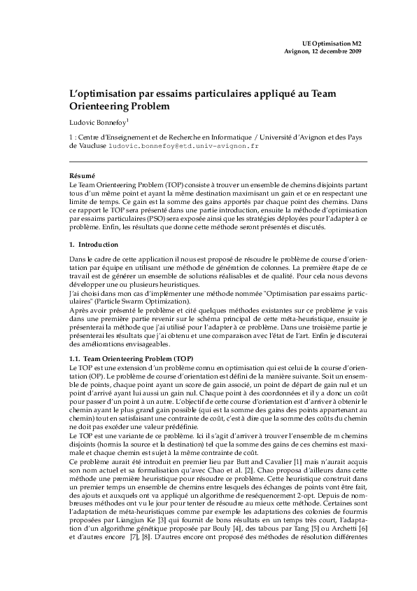 (PDF) Particle Swarm Optimisation for Team Orienteering Problem FR