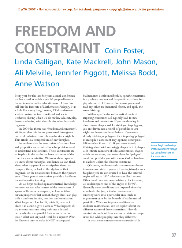 (PDF) Freedom and Constraint