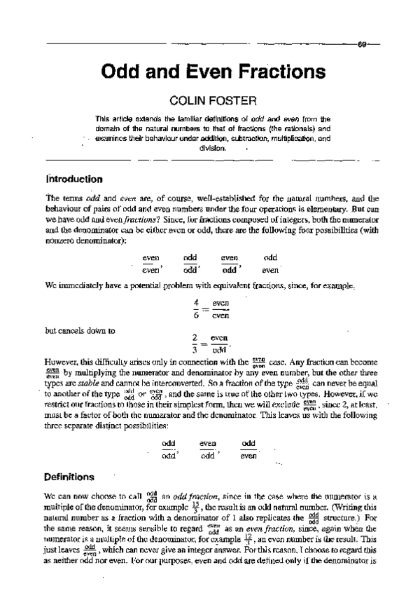 (PDF) Odd and Even Fractions