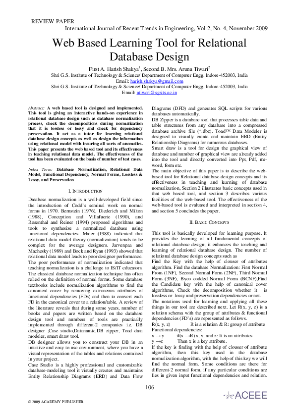 (PDF) Web Based Learning Tool for Relational Database Design