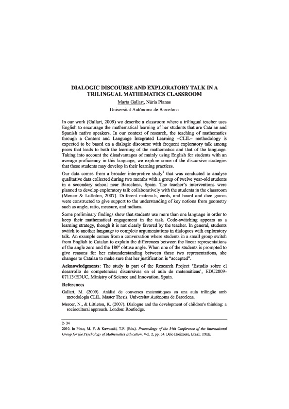 (PDF) Dialogic discourse and exploratory talk in a trilingual mathematics classroom