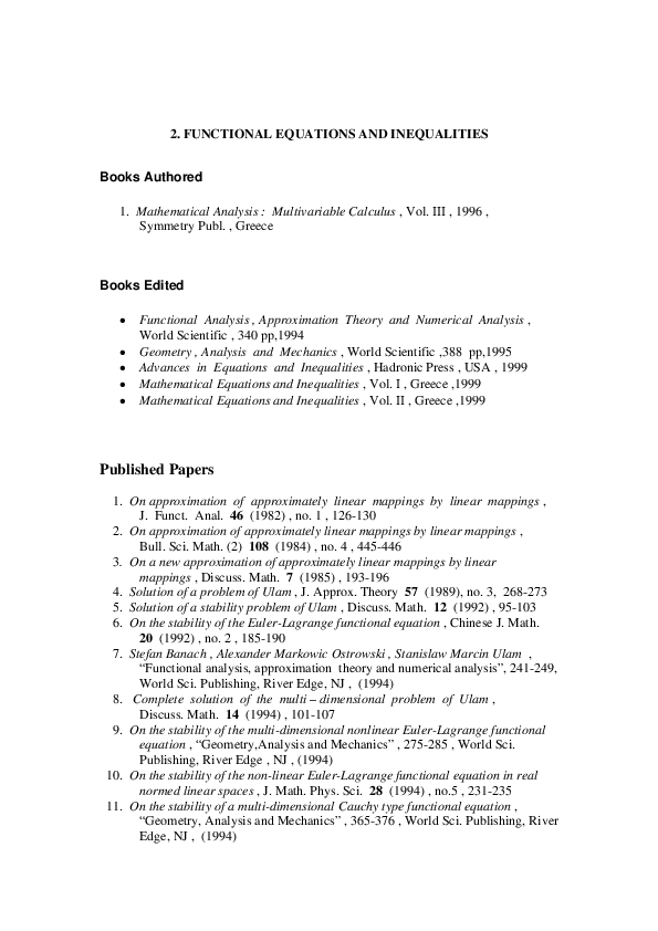 (PDF) Functional Equations and Inequalities