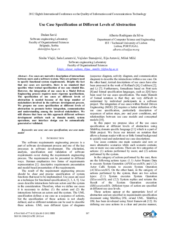 Pdf Use Case Specification At Different Levels Of Abstraction