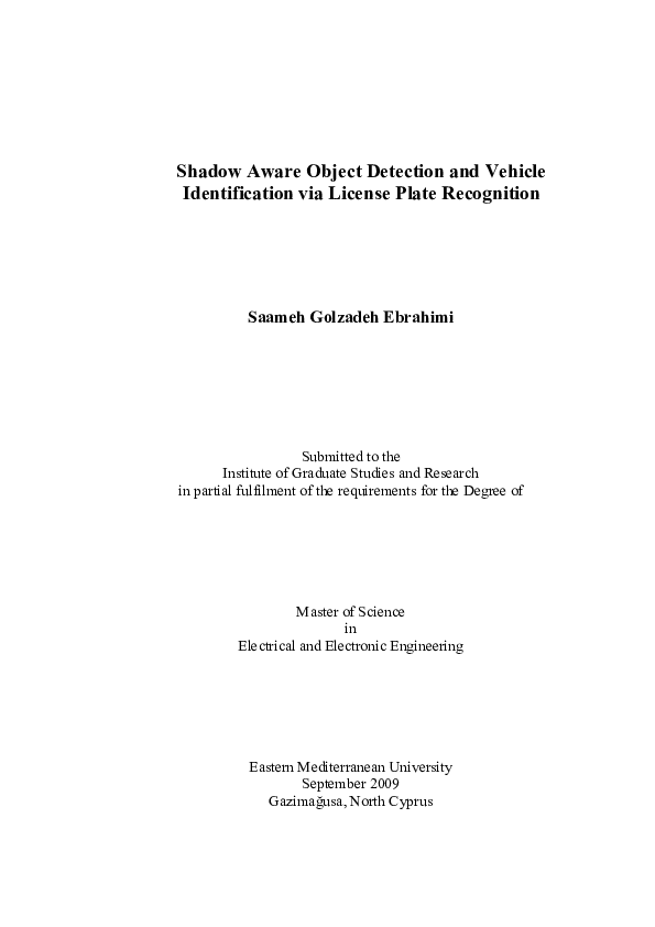 Pdf Shadow Aware Object Detection And Vehicle Identification Via License Plate Recognition