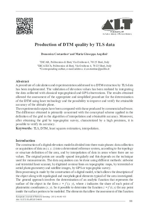 (PDF) Production of DTM quality by TLS data
